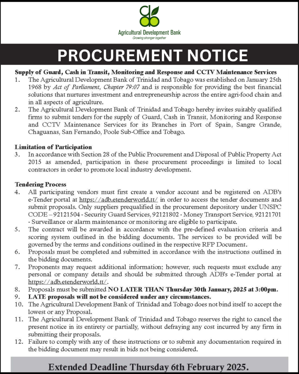 PROCUREMENT NOTICE EXTENSION – Supply of Guard, Cash in Transit ...